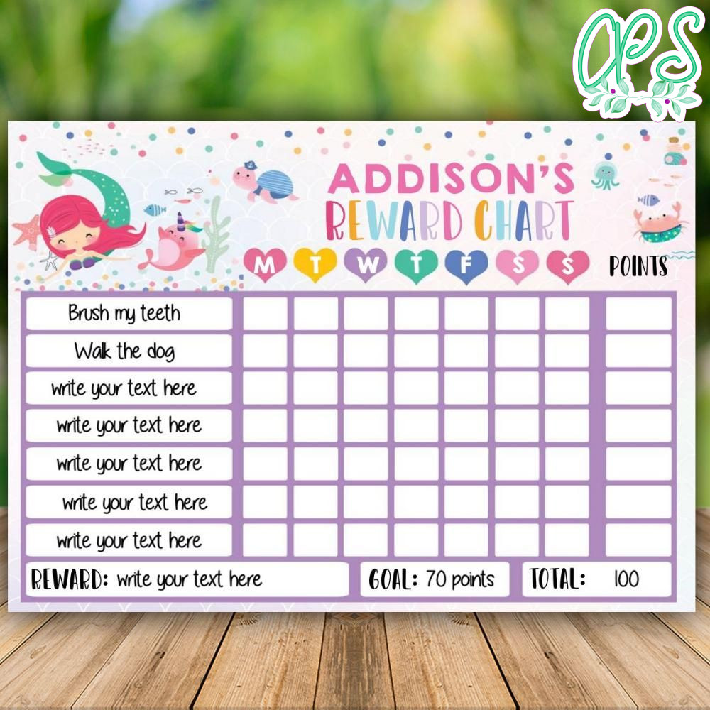 Printable Mermaid Reward Chart Instant Download | CustomPartyShirts