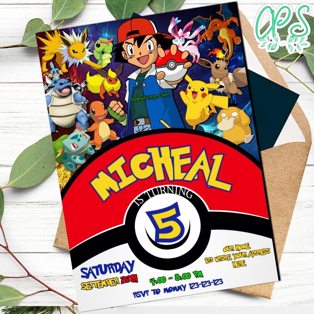 Pokemon Digital Invitation Printable | CustomPartyShirts