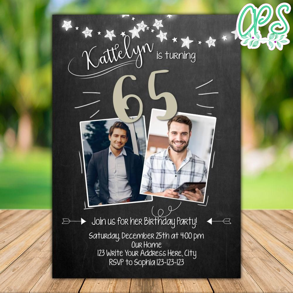 Printable Adult Mens 65th Birthday Photo Invitation DIY | CustomPartyShirts