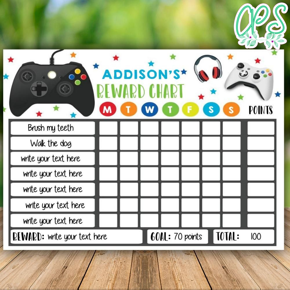 Printable Video Game Reward Chart Instant Download | CustomPartyShirts