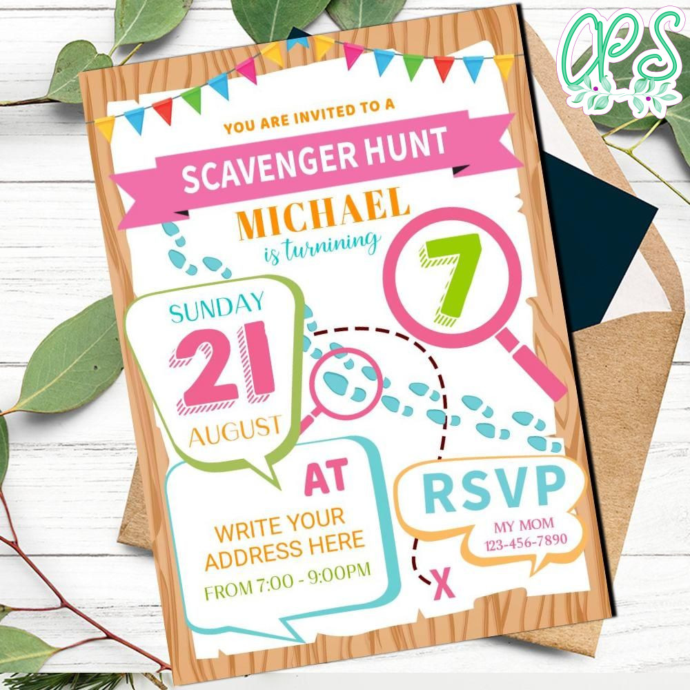 Scavenger Hunt Birthday invitation Customizable Template ...