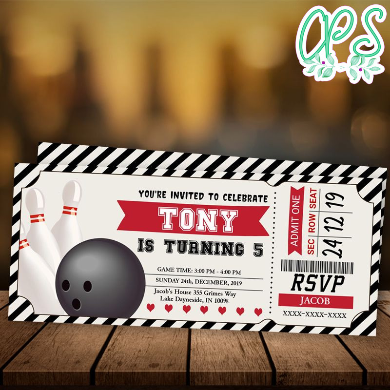 Editable Bowling Ticket Invitation Instant Download | CustomPartyShirts