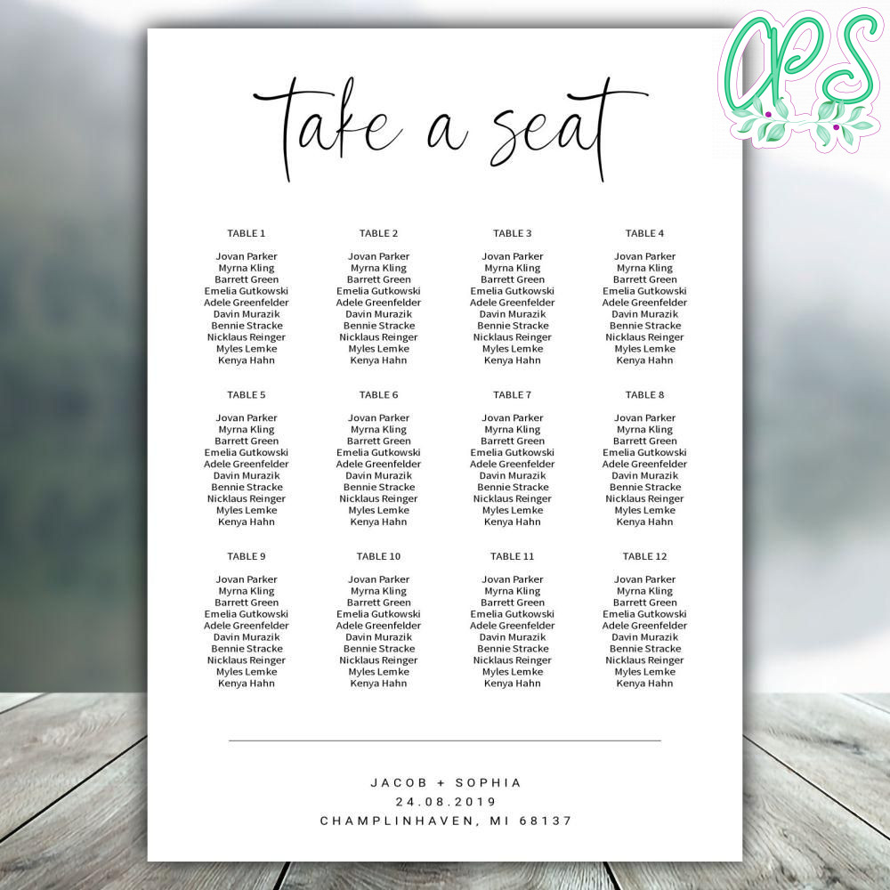 Editable Modern Seating Chart Template Instant Download | CustomPartyShirts