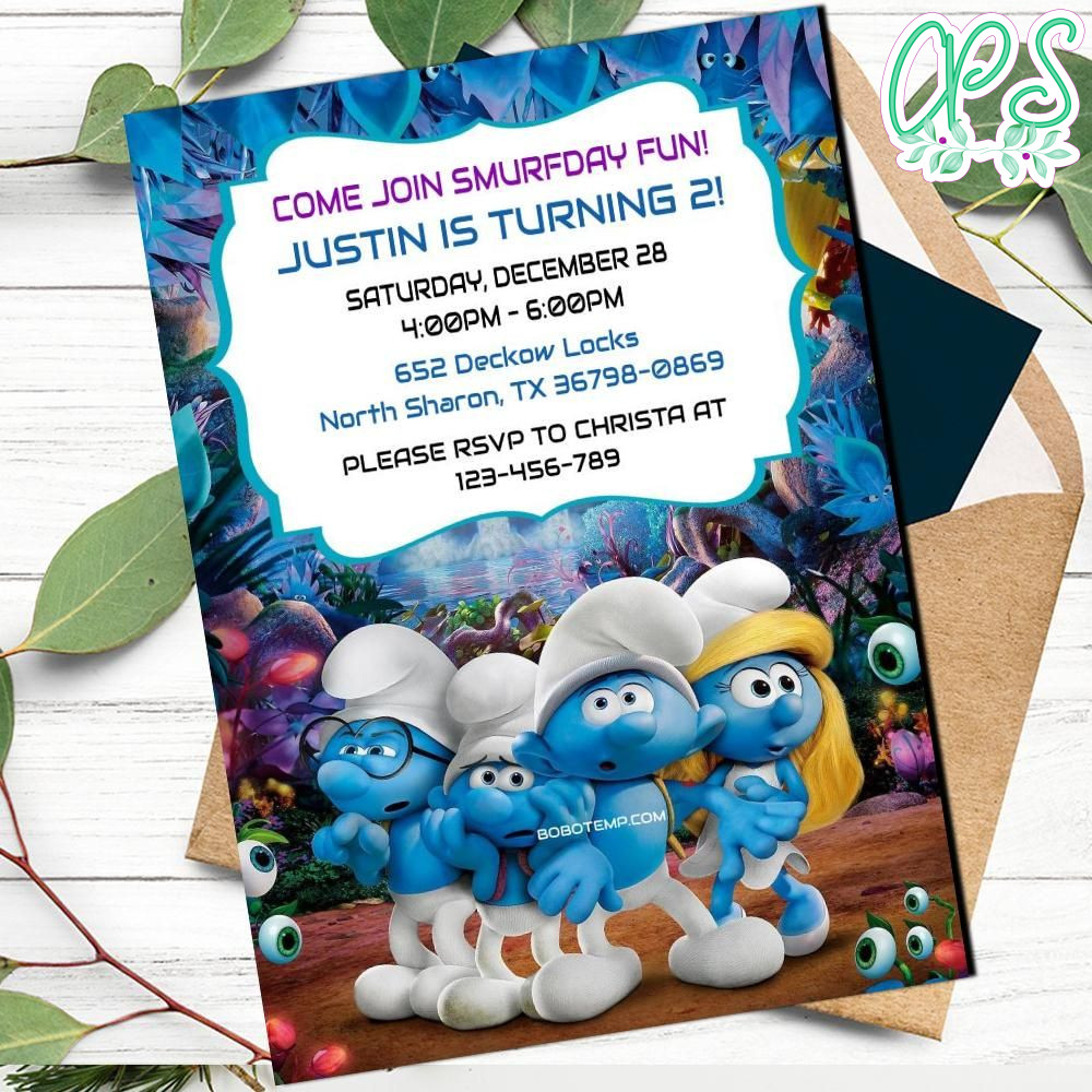 Editable Smurfs invitation Instant Download | CustomPartyShirts