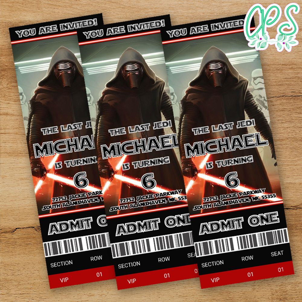 Editable Star Wars Kylo Ren Ticket Invitation Instant Download ...