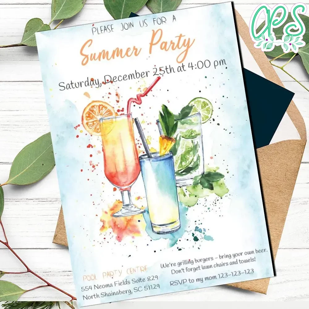 Editable Summer Cocktail Party Invitation Instant Download ...