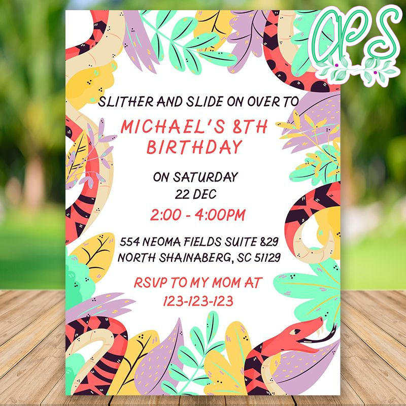 Editable Snake Birthday Invitation Instant Download | CustomPartyShirts