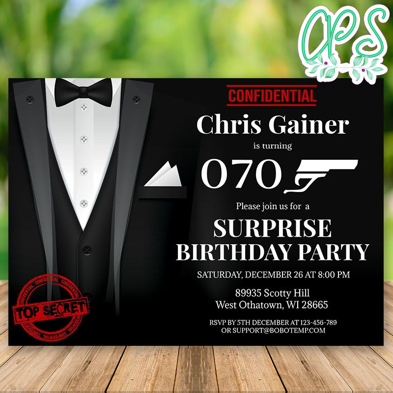Editable 70th birthday invitation for man - James Bond Party DIY ...