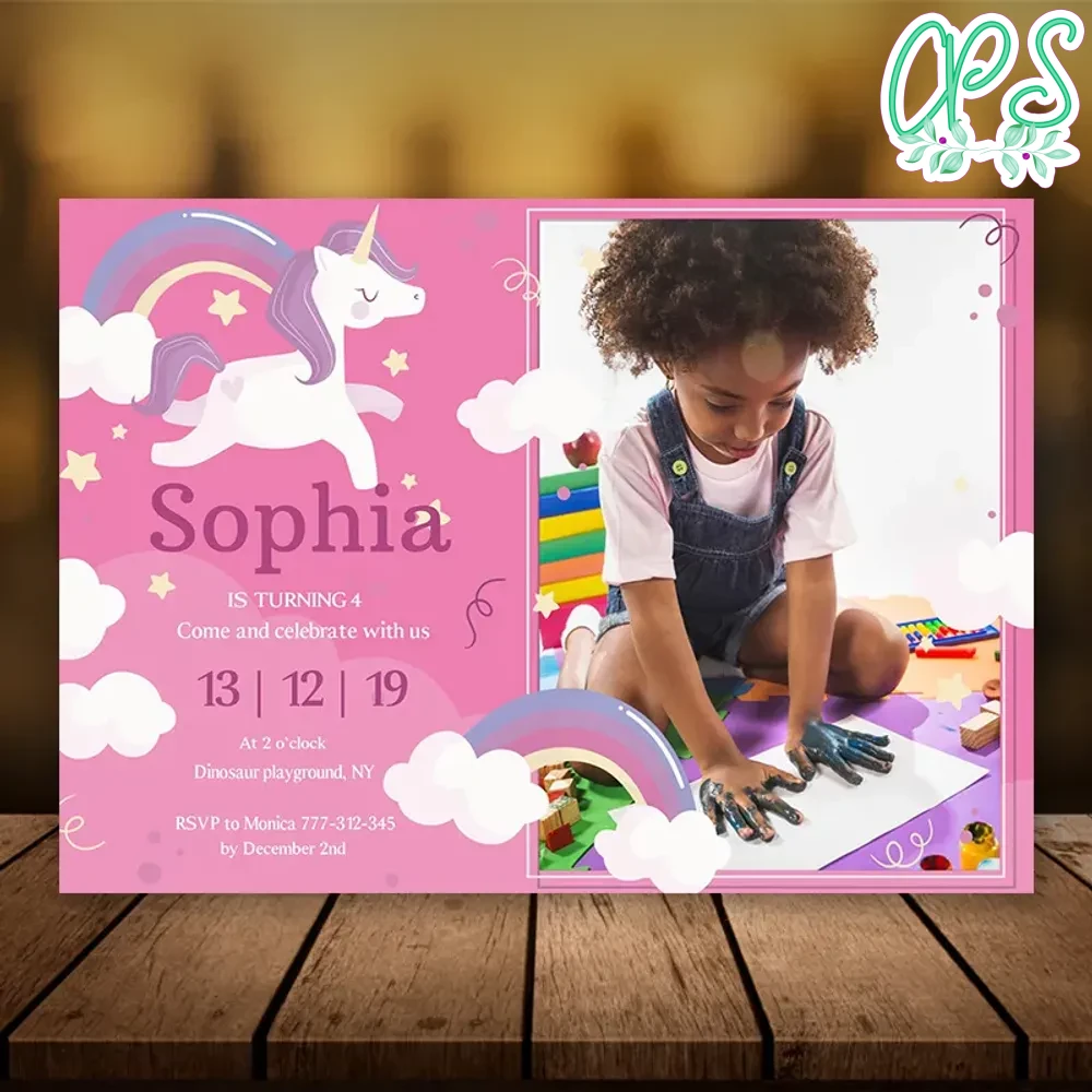 Editable Unicorn Birthday Flyer With Photo Instant Download ...