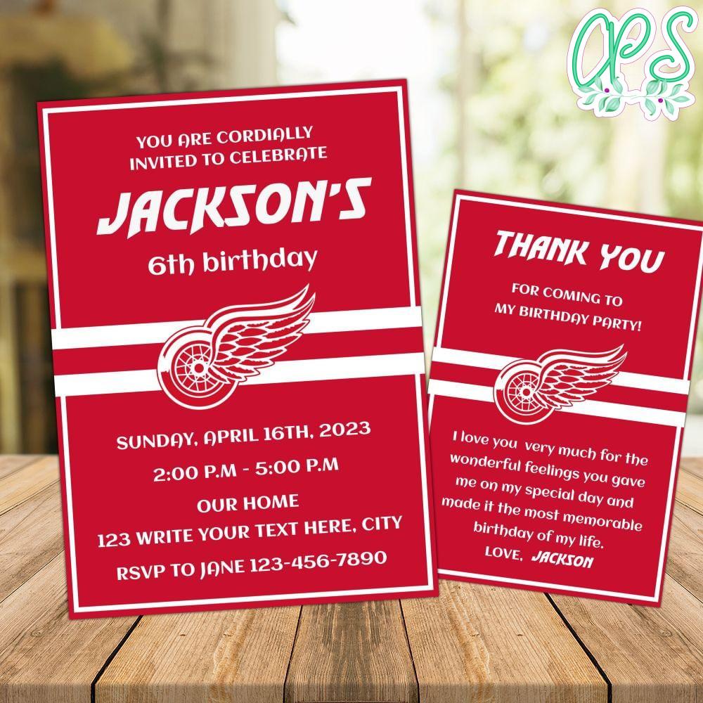 Detroit Red Wings Party Invitations Instant Download | CustomPartyShirts