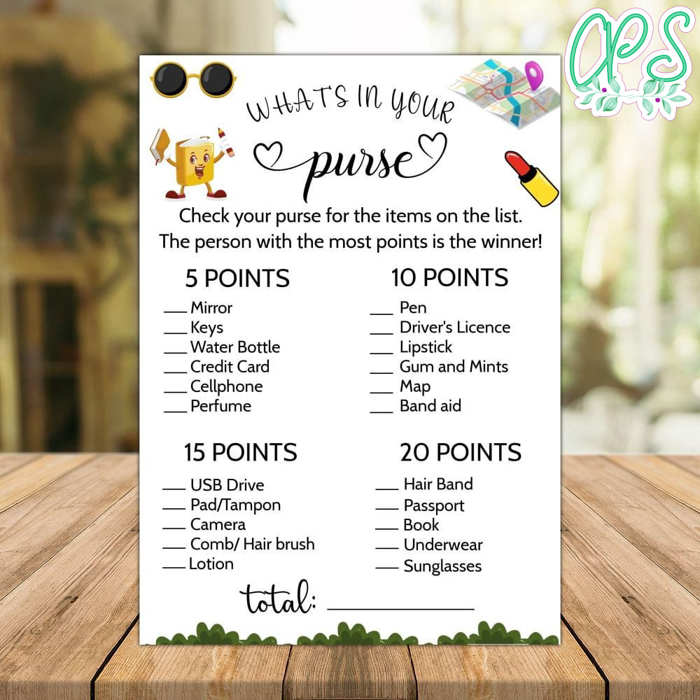 Whats In Your Purse Baby Shower Game Instant Download | CustomPartyShirts