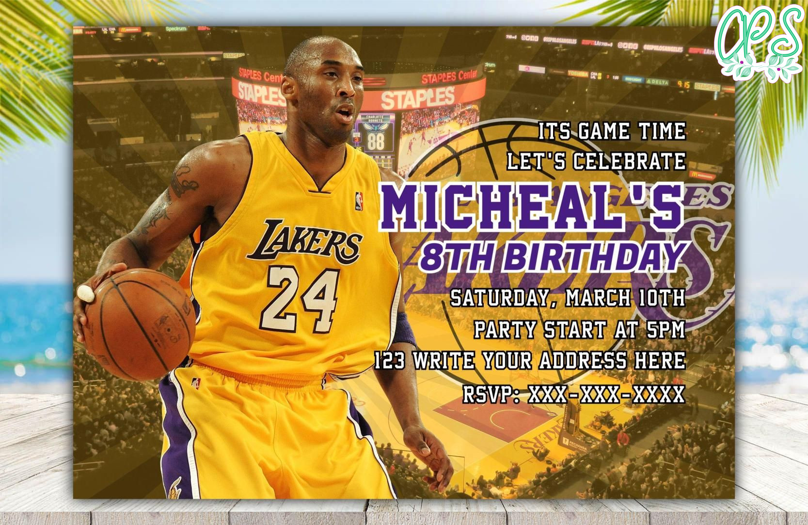 Editable Kobe Bryant Los Angeles Lakers Digital Party Invitations ...