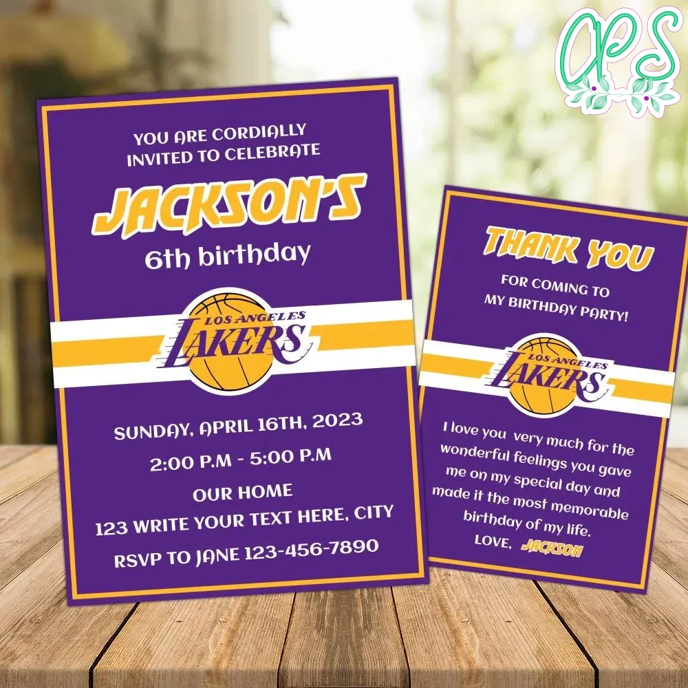Los Angeles Lakers Party Invitations Instant Download | CustomPartyShirts