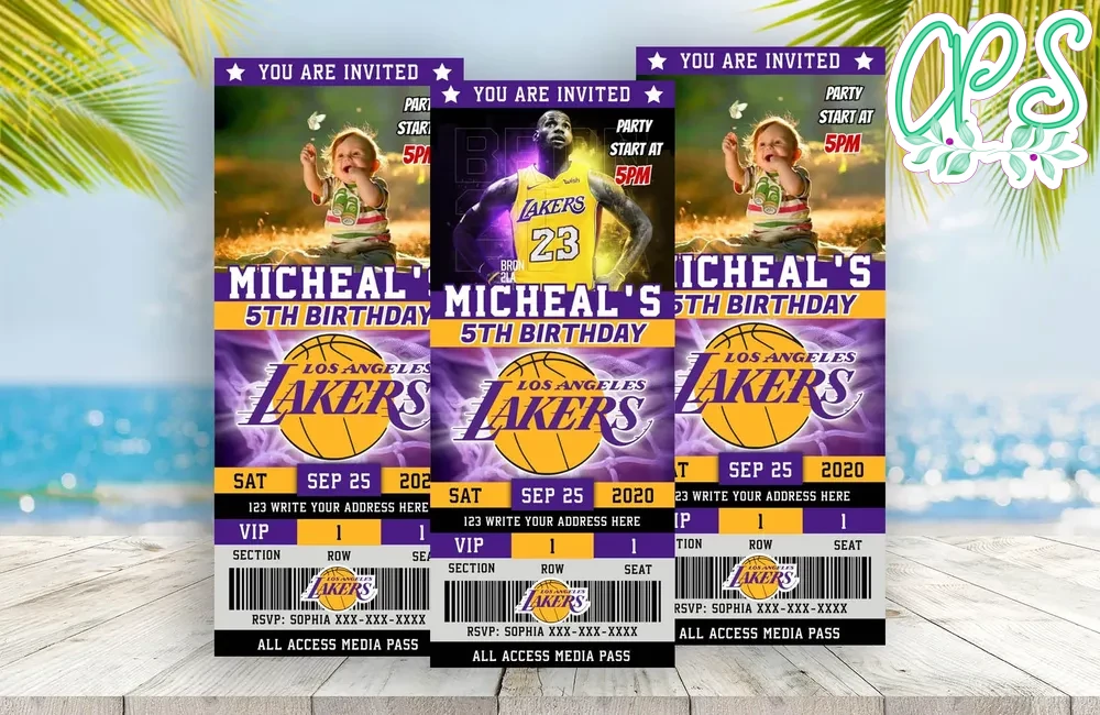 Los Angeles Lakers Party Ticket Invitations Instant Download ...