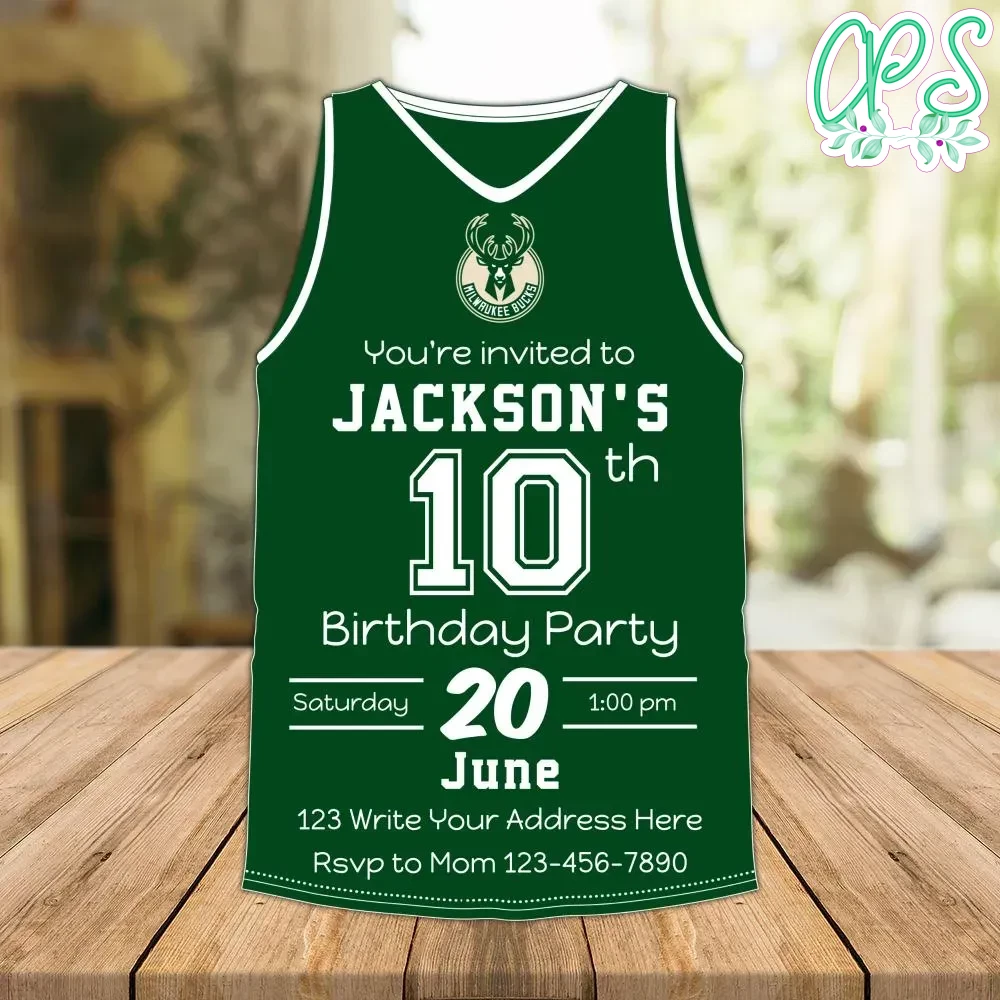 Milwaukee Bucks Jersey Birthday Invitation Instant Download ...