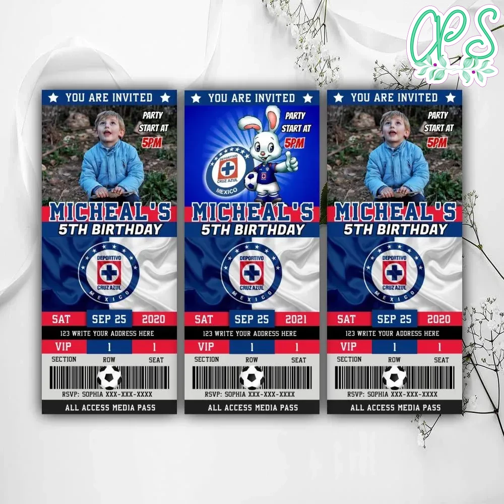 Printable Cruz Azul Birthday Ticket Invitation Instant Download ...