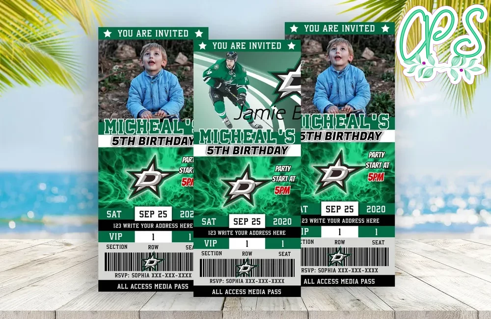 Dallas Stars Party Ticket Invitations Instant Download | CustomPartyShirts