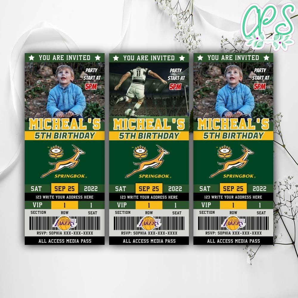 Springbok Rugby Ticket Birthday Editable Template DIY | CustomPartyShirts