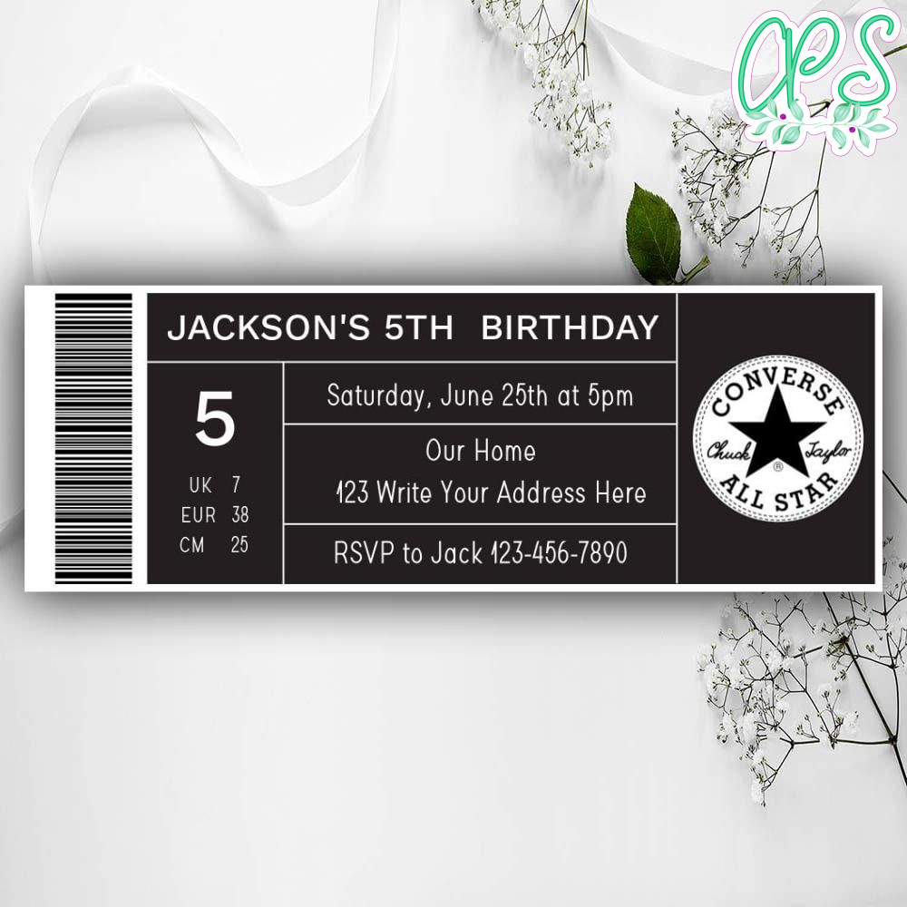 Converse Shoe Box Label Ticket Birthday Invitation DIY | CustomPartyShirts
