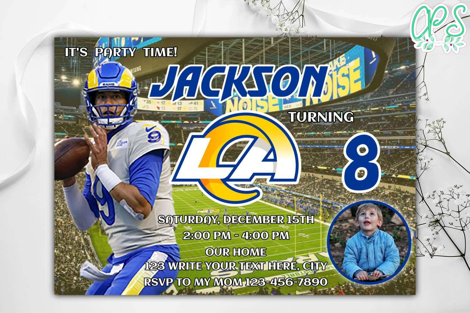 Los Angeles Rams Birthday Invitation Instant Download | CustomPartyShirts