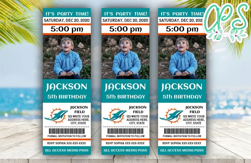 Printable Miami Dolphins Birthday Ticket Invitations DIY ...