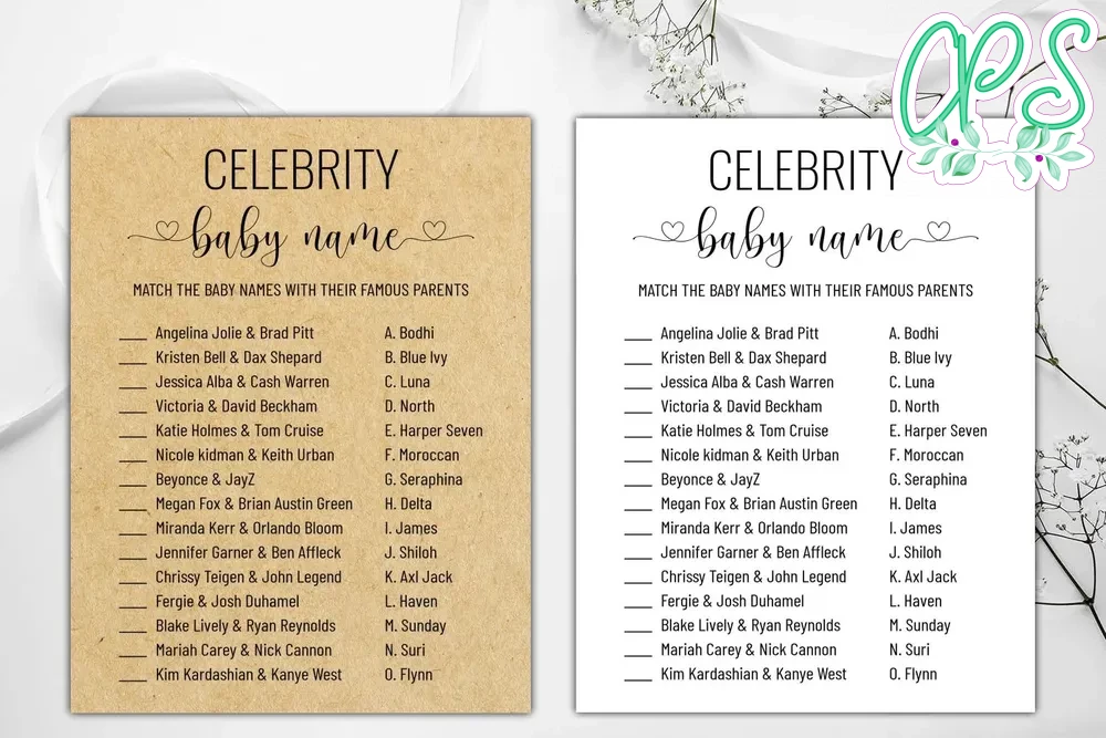 Printable Celebrity Baby Name Baby Shower Game Instant Download ...