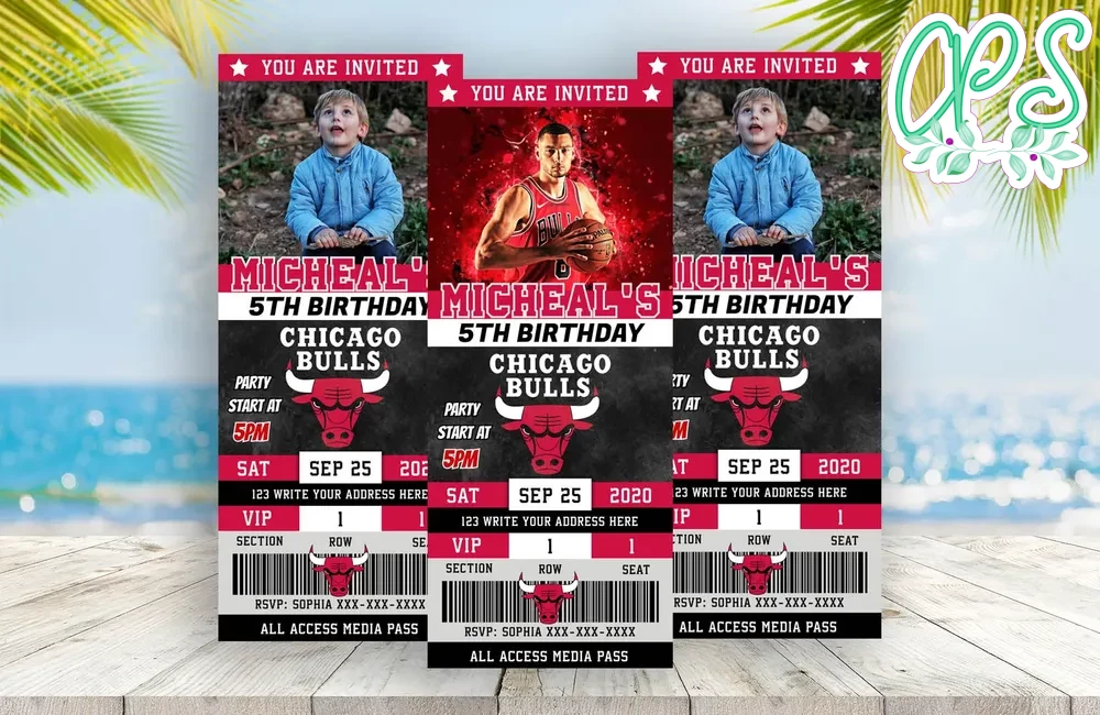 Chicago Bulls Party Ticket Invitations Instant Download | CustomPartyShirts