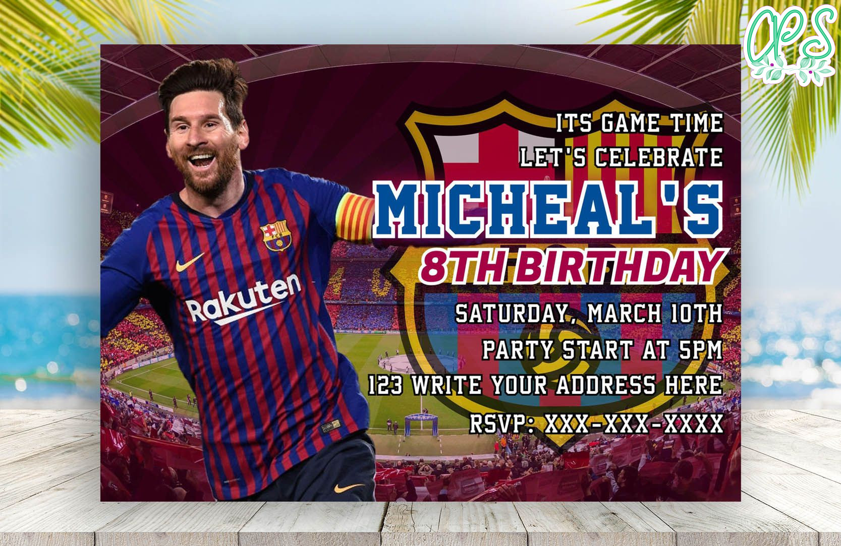 Editable Lionel Messi Barcelona FC Party Invitation Digital Files ...