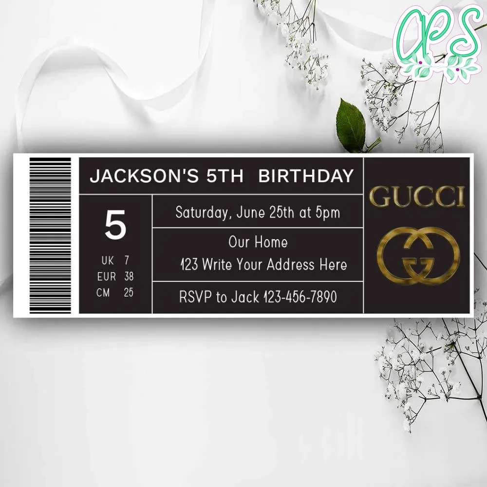 Printable Gucci Shoe Box Label Birthday Ticket Invites DIY ...