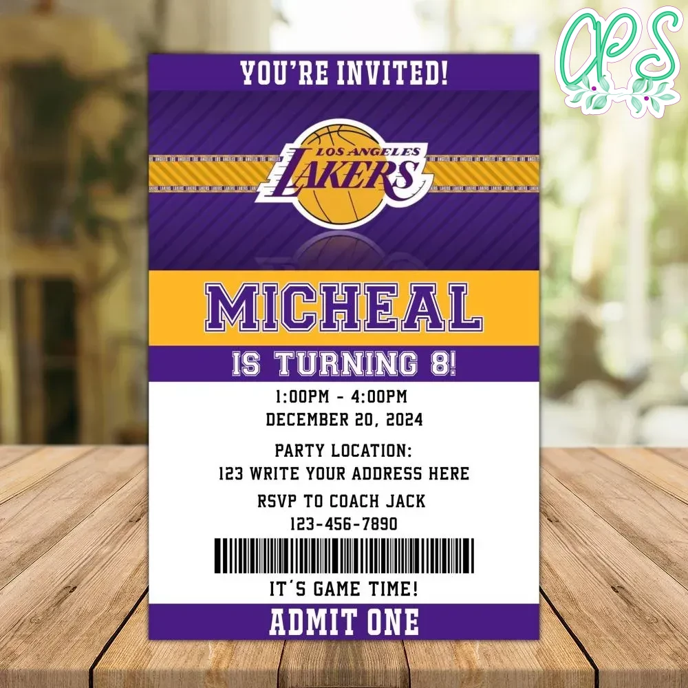Los Angeles Lakers Birthday Invitation Instant Download | CustomPartyShirts