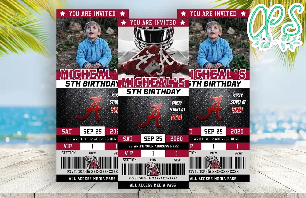 Alabama Crimson Tide Ticket Birthday Editable Templates Instant ...