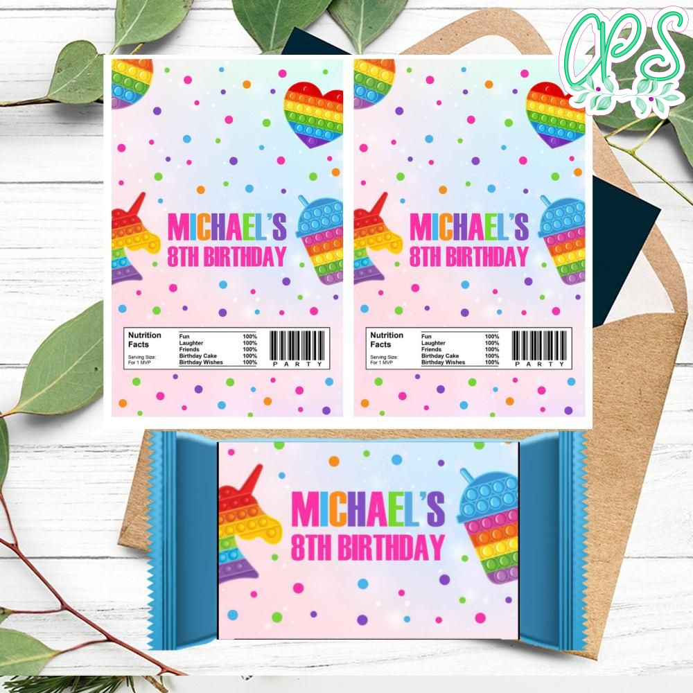 Pop It Fidget Candy Bar Wrapper Label Digital File | CustomPartyShirts