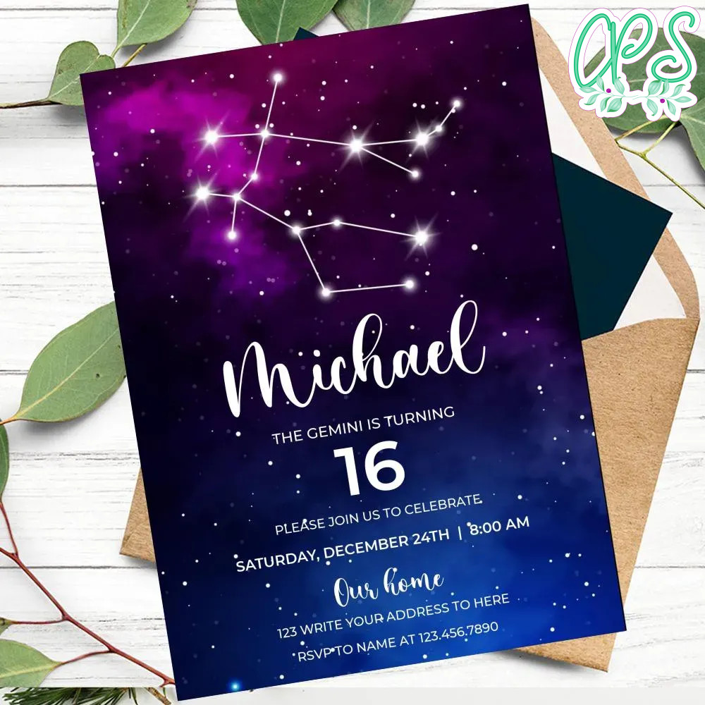 Gemini Zodiac Birthday Flyer Customizable Template DIY | CustomPartyShirts