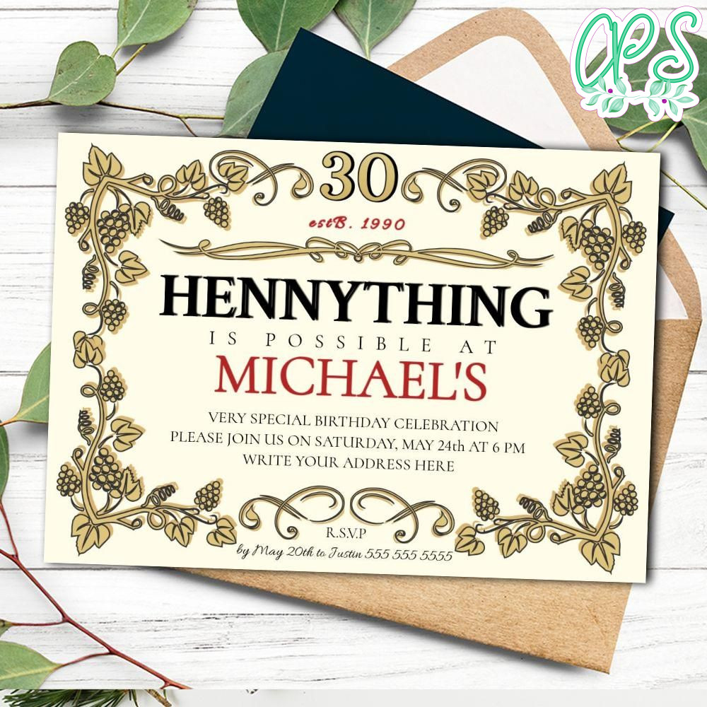 Hennessy Cognac manly Invitation Printable DIY | Partyinvitedesign