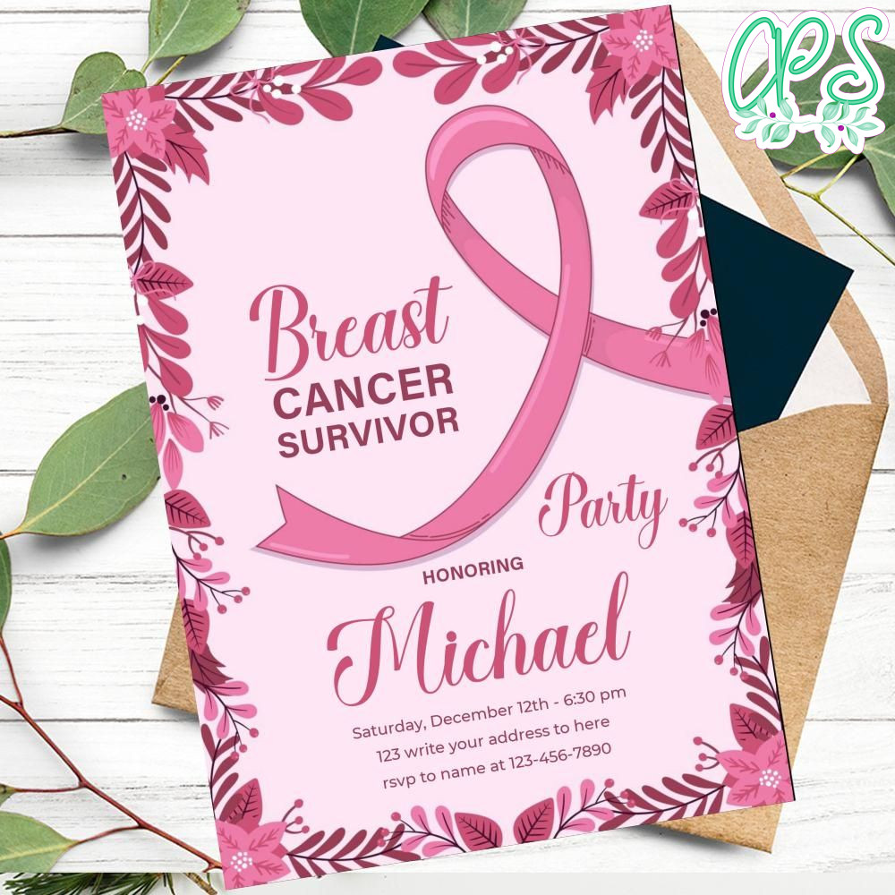 Breast cancer Invitation Customizable Template DIY | CustomPartyShirts