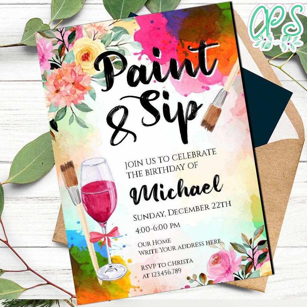 Paint Sip Invitation Printable Instant Download CustomPartyShirts