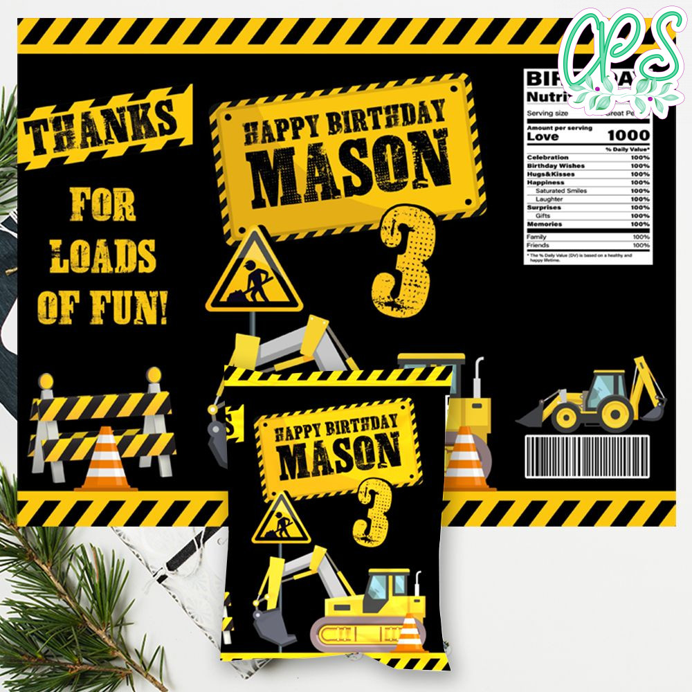 Construction Birthday Chip Bag Digital File DIY | CustomPartyShirts