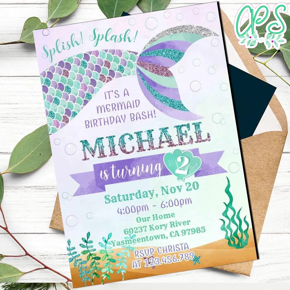 Mermaid Birthday Flyer Printable Instant Download | CustomPartyShirts
