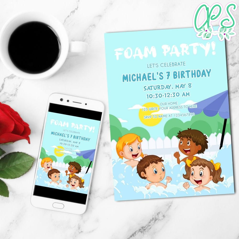 Foam Party Invite Customizable Template Instant Download ...
