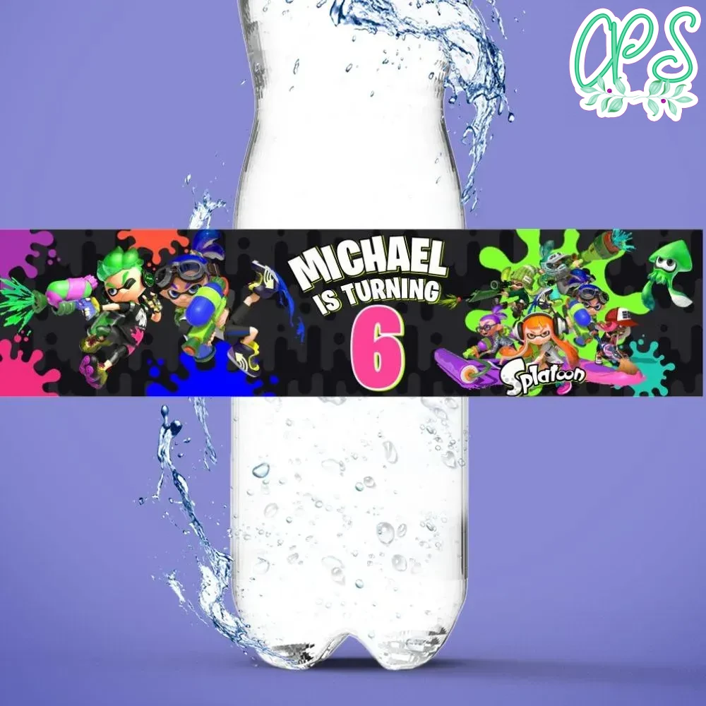 Splatoon Birthday Water Bottle Label Template | CustomPartyShirts