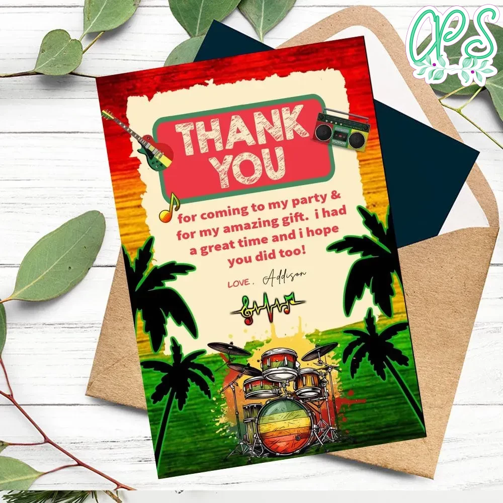 Reggae Thank You Card Customizable Template DIY | CustomPartyShirts