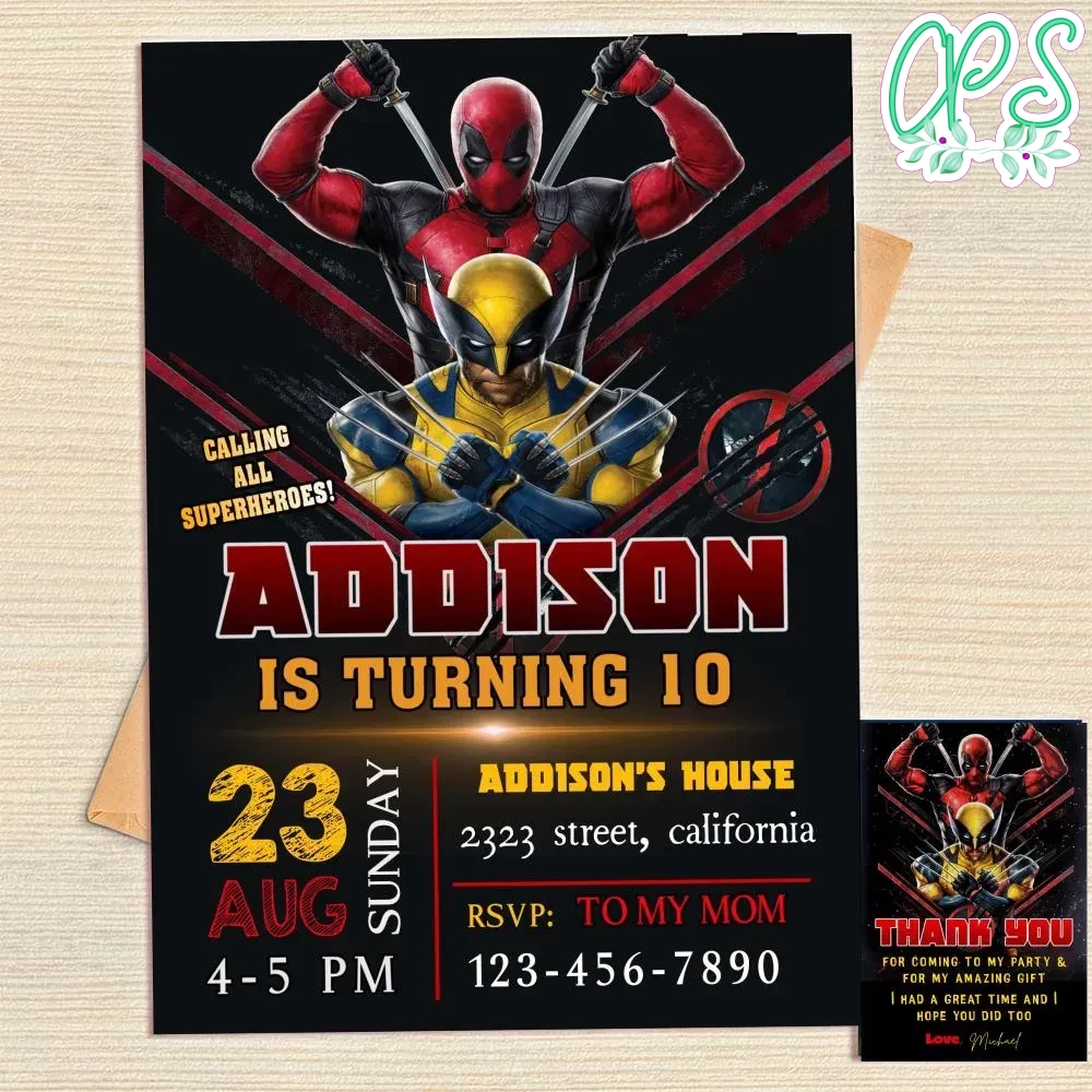 Deadpool & Wolverine Invitation Template Free Thank You Card Printable ...