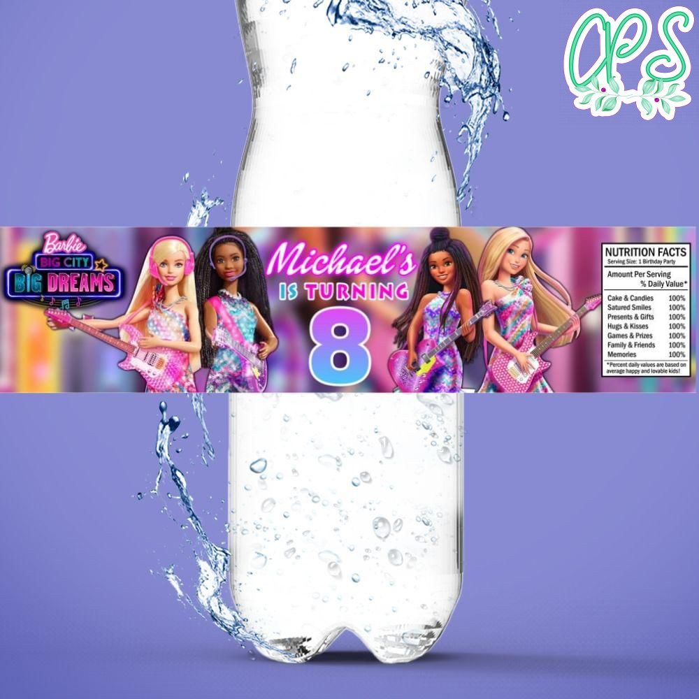 Barbie Big City Dream Birthday Water Bottle Label Template ...