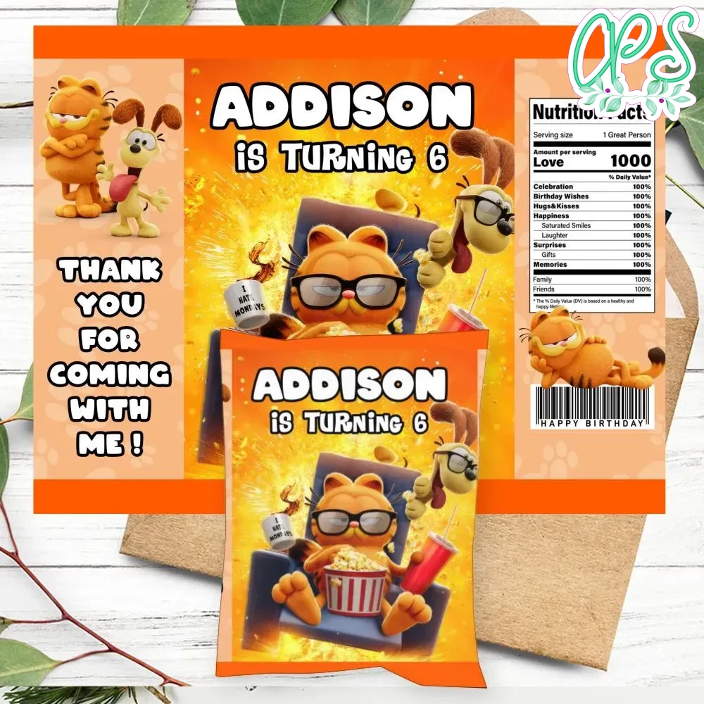 Garfield Birthday Party Chip Bag Digital File DIY | CustomPartyShirts
