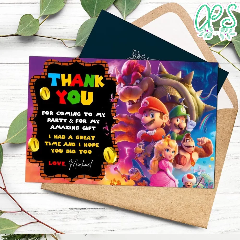 Super Mario Bros Thank You Card Customizable Template DIY ...