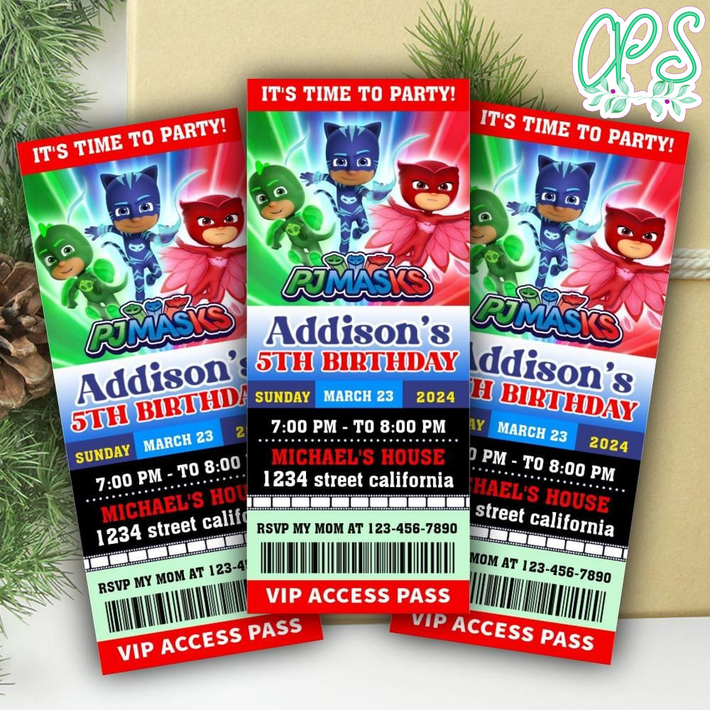Pj Mask Ticket Invitation Customizable Template | Partyinvitedesign