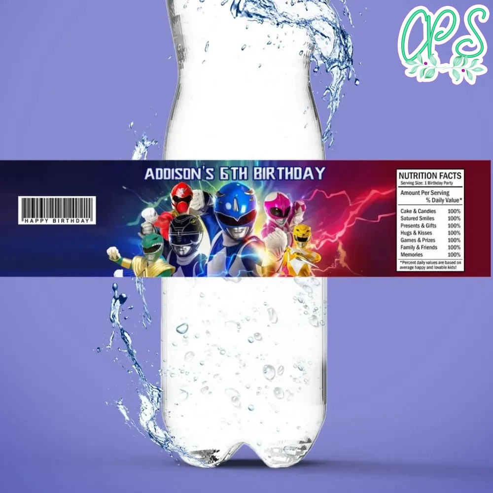 Power rangers Birthday Water Bottle Label Template | Partyinvitedesign
