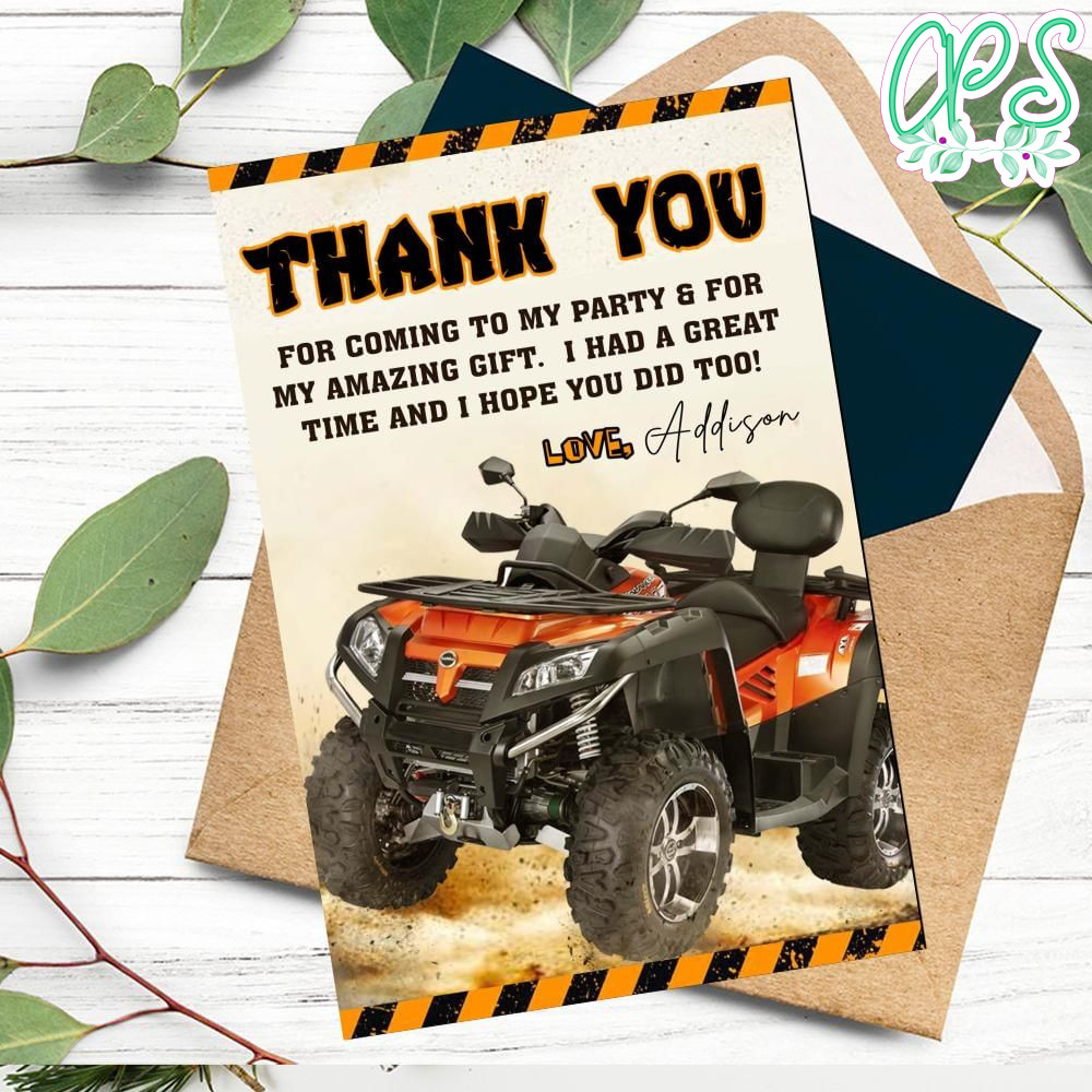 Four Wheeler Thank You Card Customizable Template DIY | CustomPartyShirts