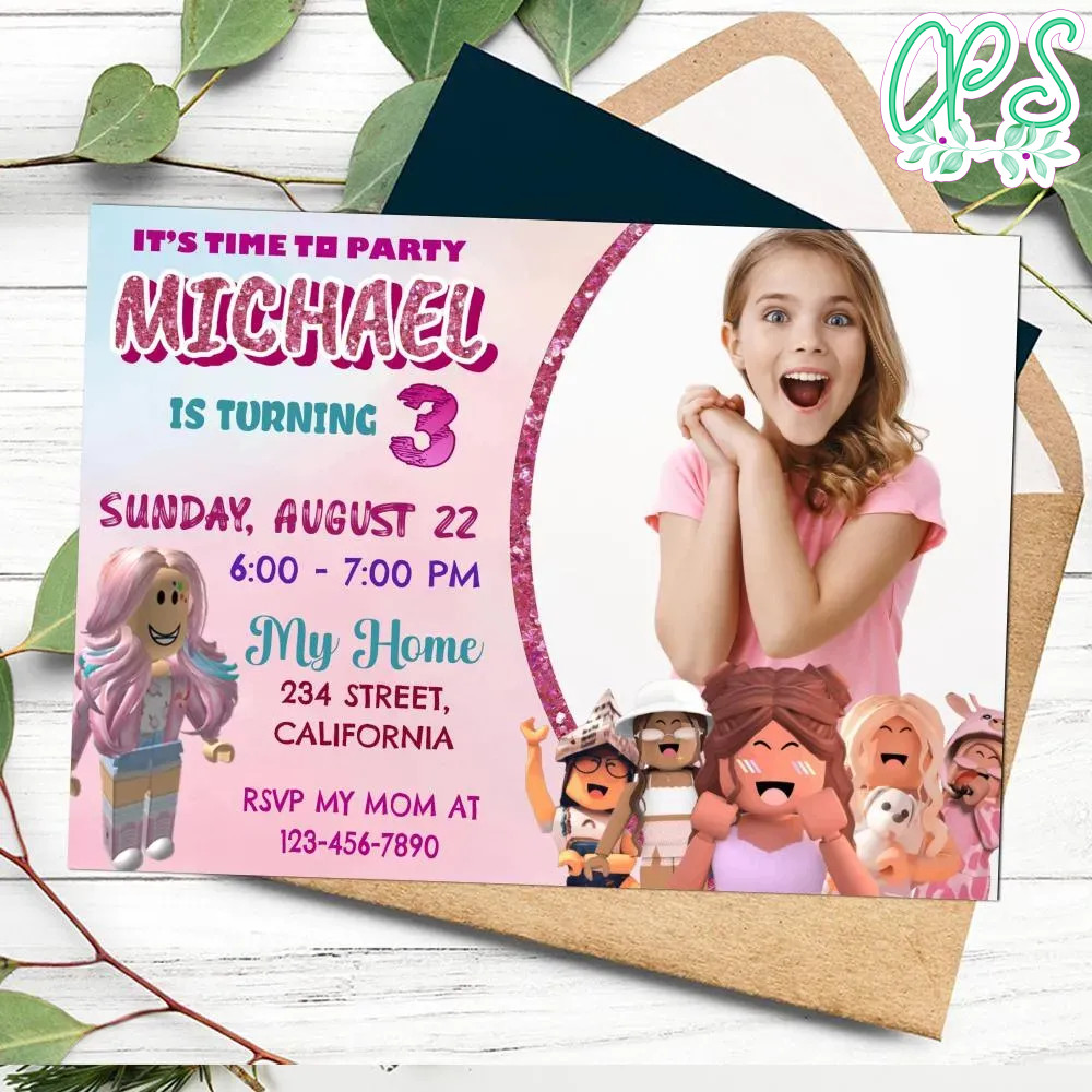 Roblox Birthday Flyer for Girls with Photo Customizable DIY ...
