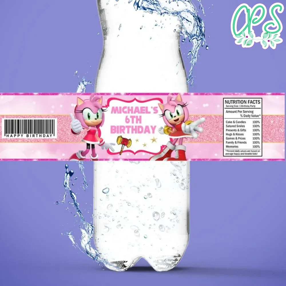 Amy rose Birthday Water Bottle Label Template | CustomPartyShirts